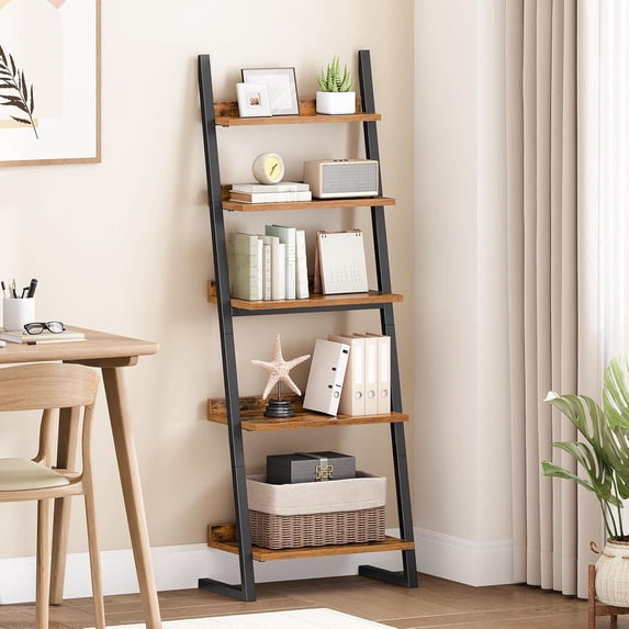 5-Tier Bookcase, Narrow Ladder Shelf, Small Bookshelf, Corner Storage ...