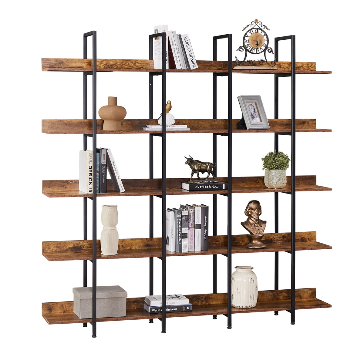 5 Tier Bookcase, Open Bookshelf with Anti-falling Device, Vintage Style ...
