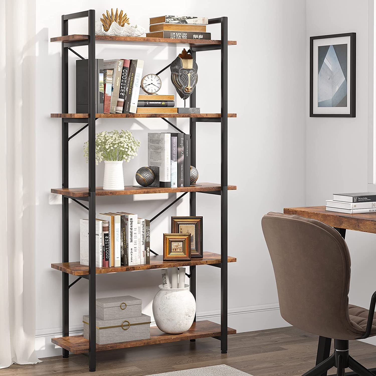 5 Tier Bookcase,White Bookshelf for Living Room, Study, Home Office ...