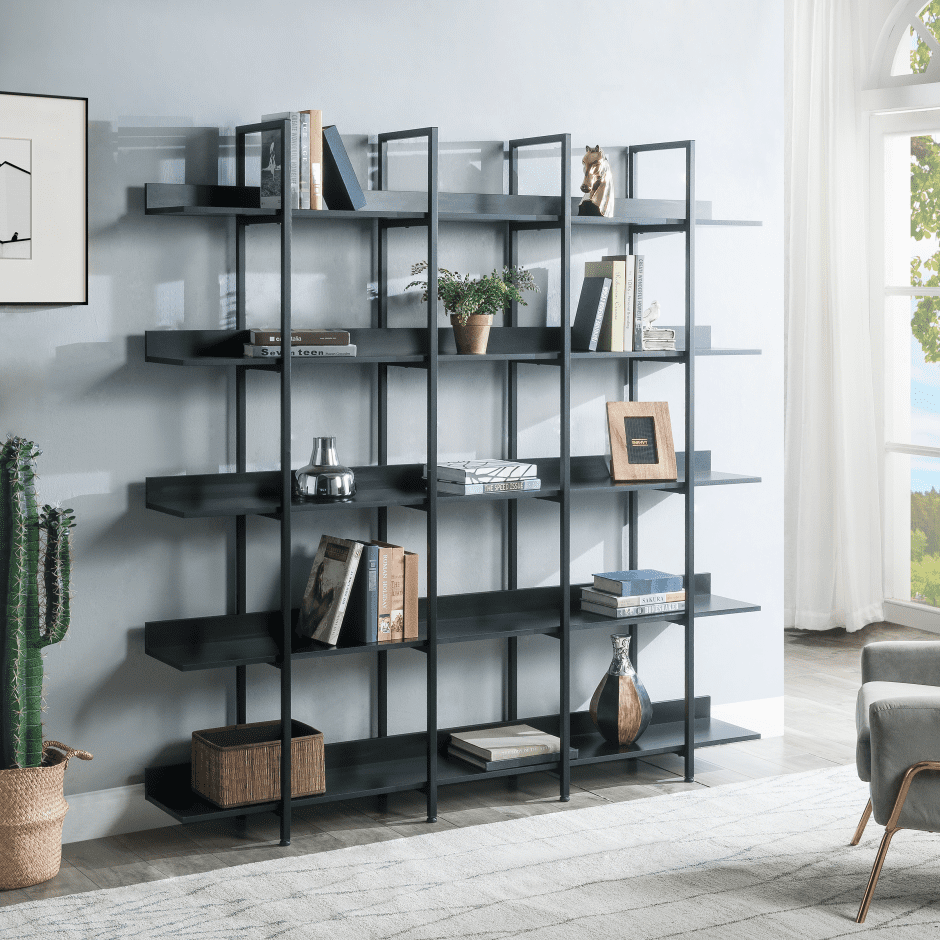 5-Tier Bookcase, Wooden Display Shelf with Adjustable Foot Pad, Open ...