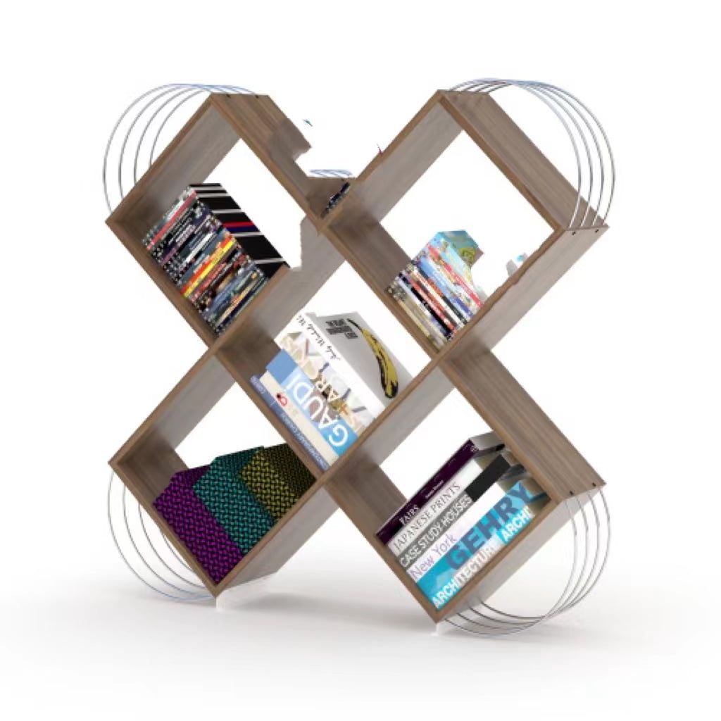 5-Tier Bookcase, X-Shaped Floor Standing Bookshelf for CDs/Magazine ...