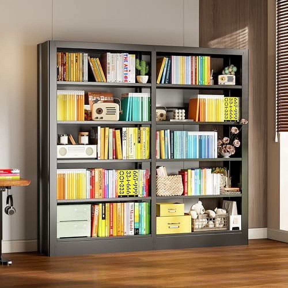 5-Tier Bookcase with Adjustable Storage Shelves, Metal Bookshelf with ...