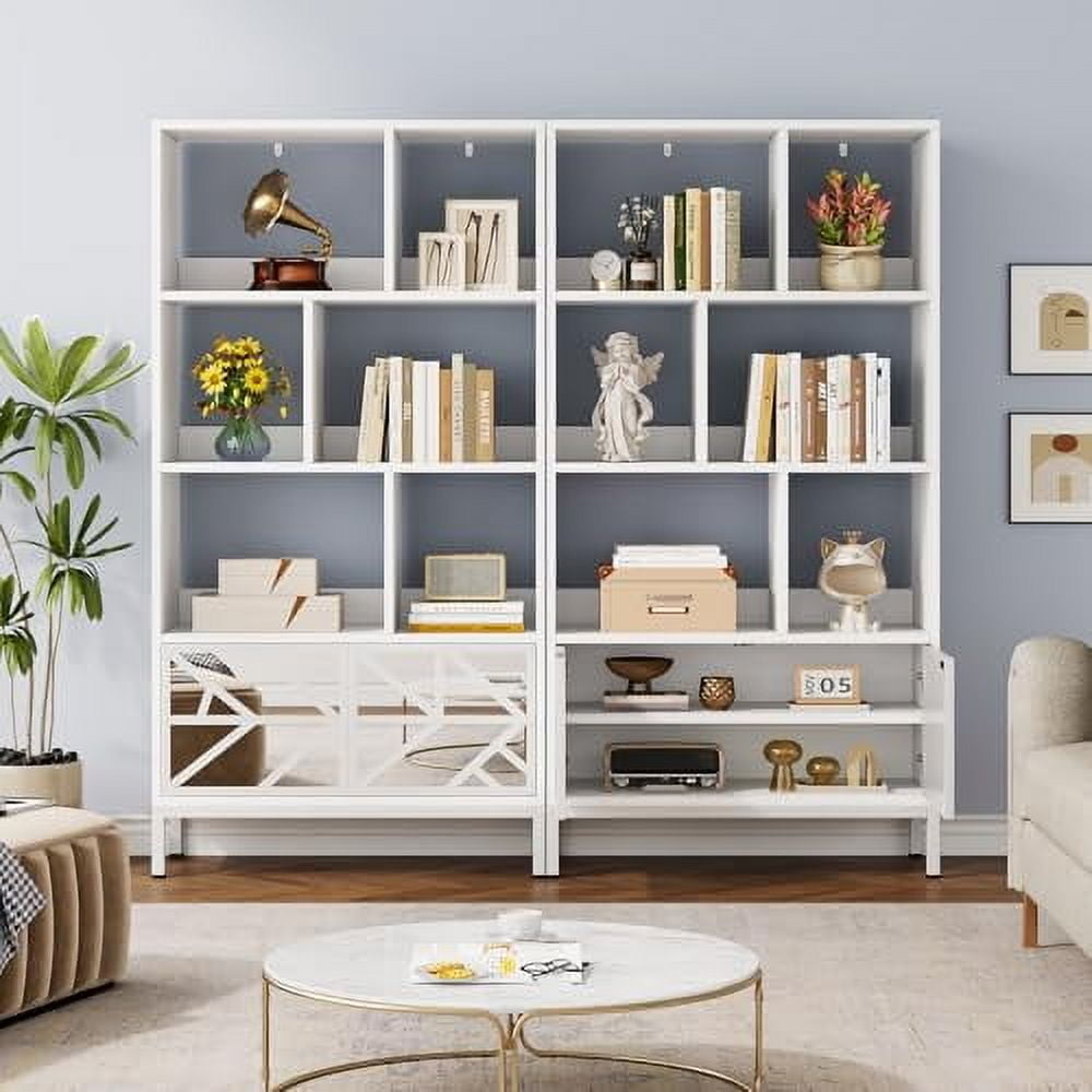 5-Tier Bookcases with Doors, 63" Tall Bookshelf, White Bookshelves with ...