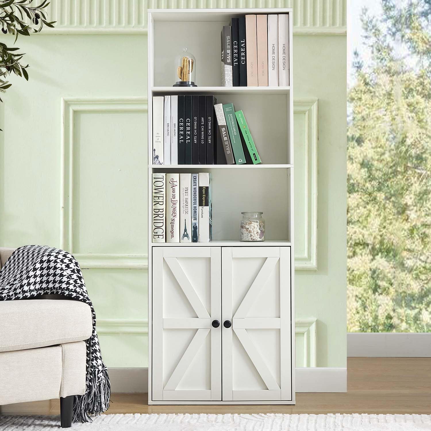 5 Tier Bookshelf, 59'' Tall Bookcases with Doors, Floor Standing 5 ...