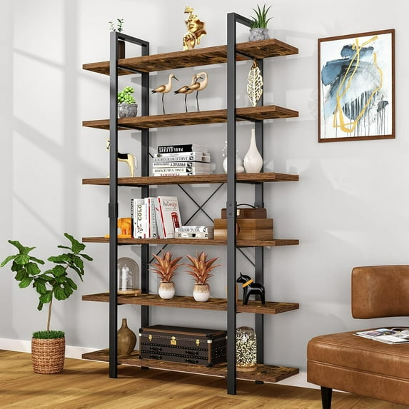 5 Tier Bookshelf 70 inch Tall Solid Bookcase Industrial Wooden ...