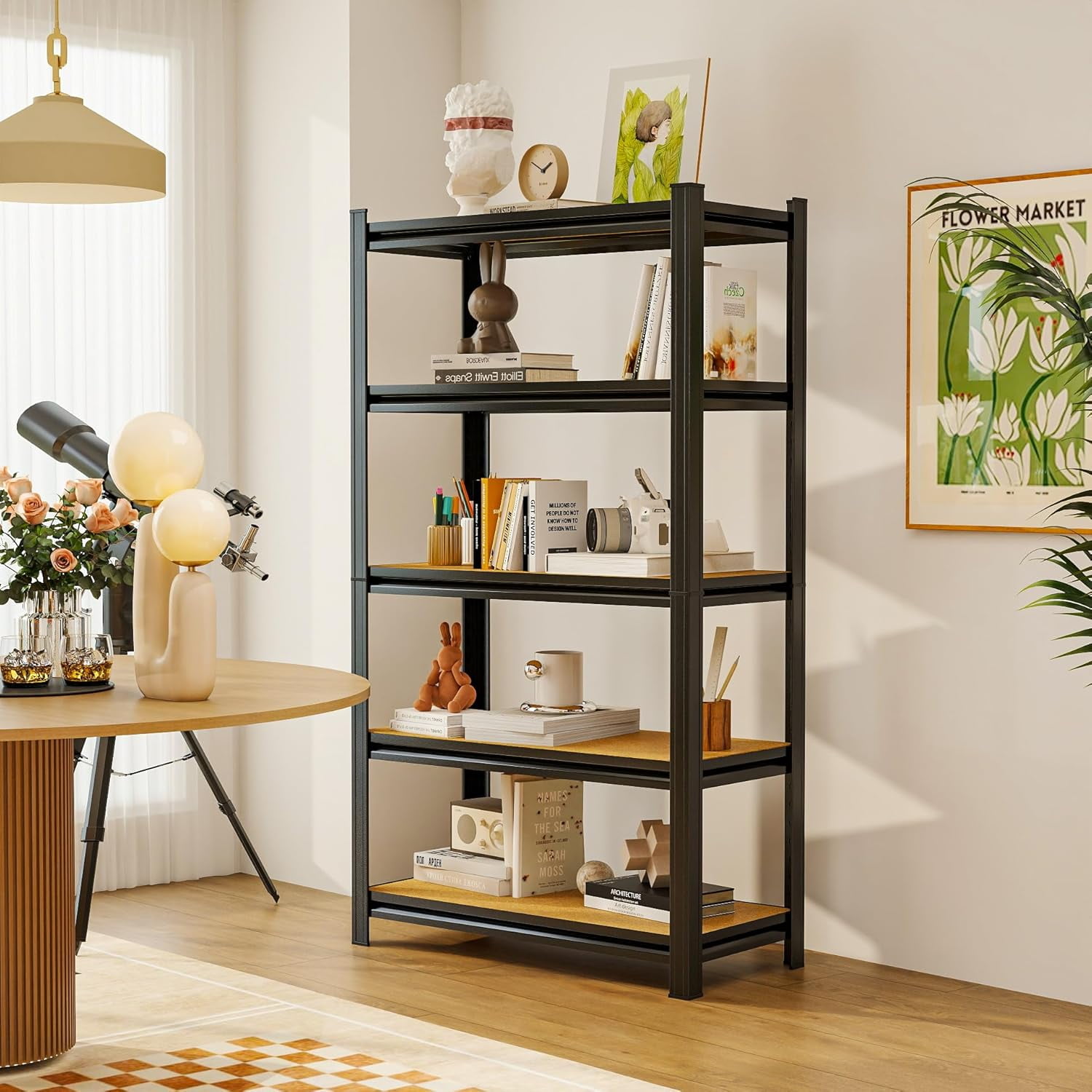5 Tier Bookshelf, 72 Inch Tall Industrial Bookshelf with Metal Frame ...