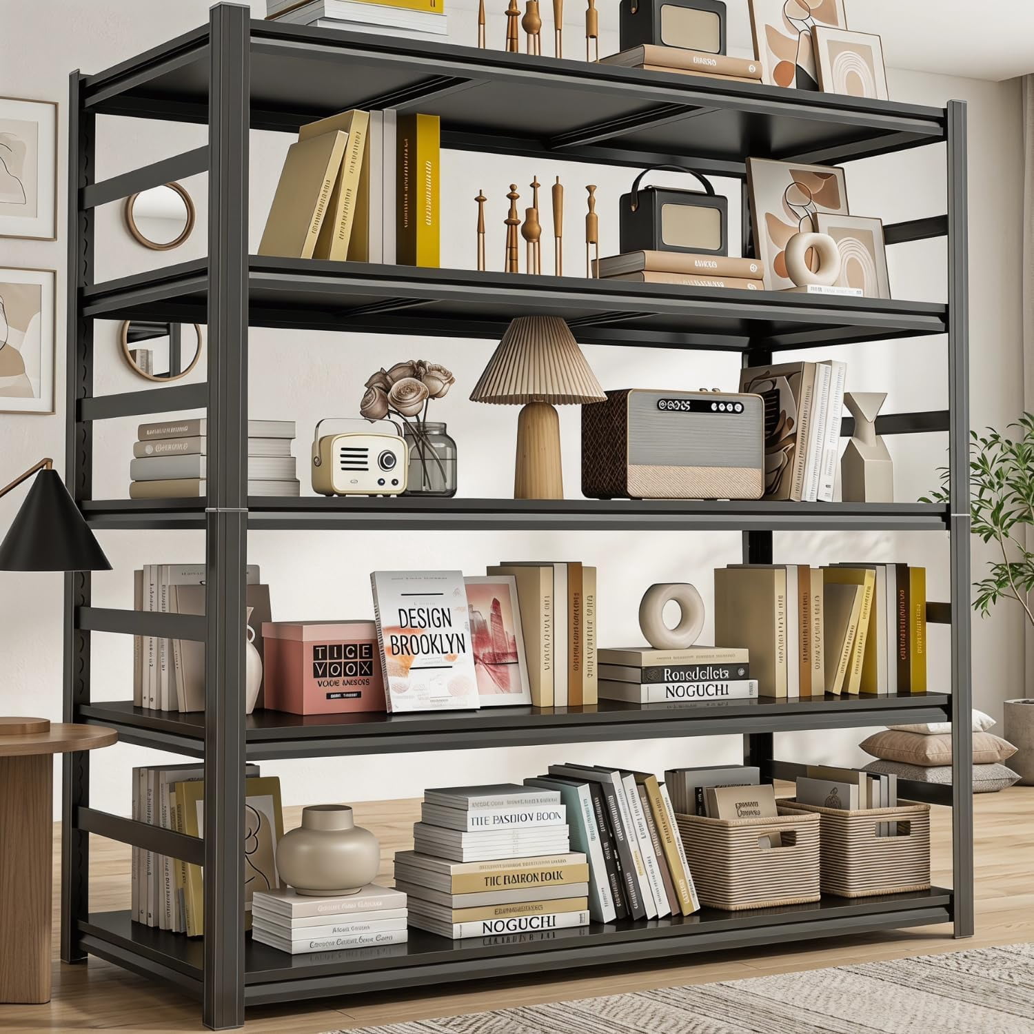5 Tier Bookshelf, Adjustable 73.2" Tall Bookcase, Heavy Duty Metal ...