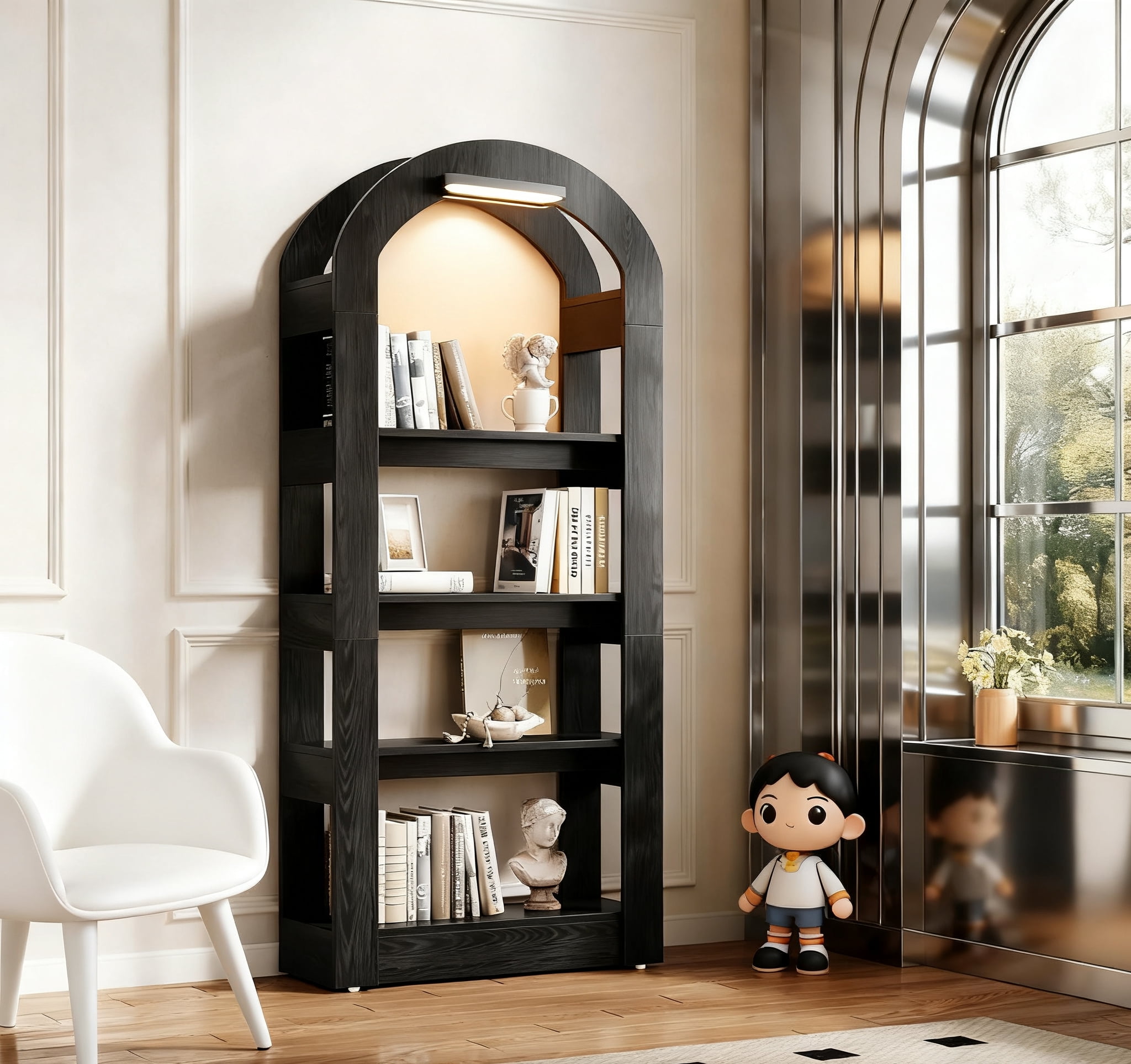 5-Tier Bookshelf, Arch-Shaped Wooden Bookcase, Tall Standing Modern ...
