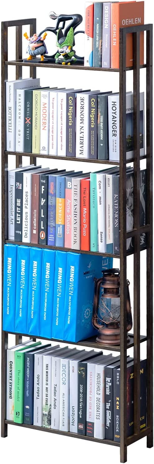 5 Tier Bookshelf, Bamboo Space-Saving Tall Book Shelves,Walnut-Colored ...