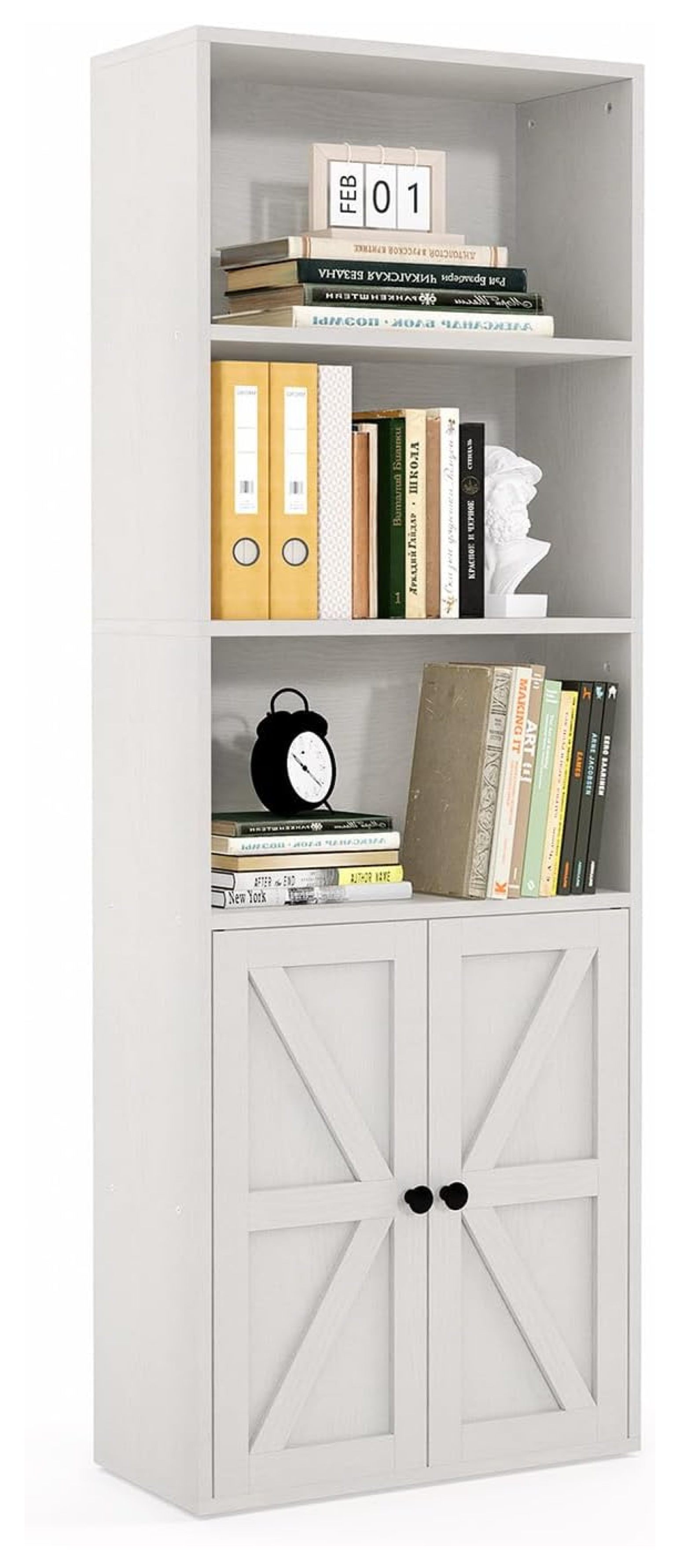 5-Tier Bookshelf and Bookcase, Wooden Bookshelves with Cabinet Doors ...