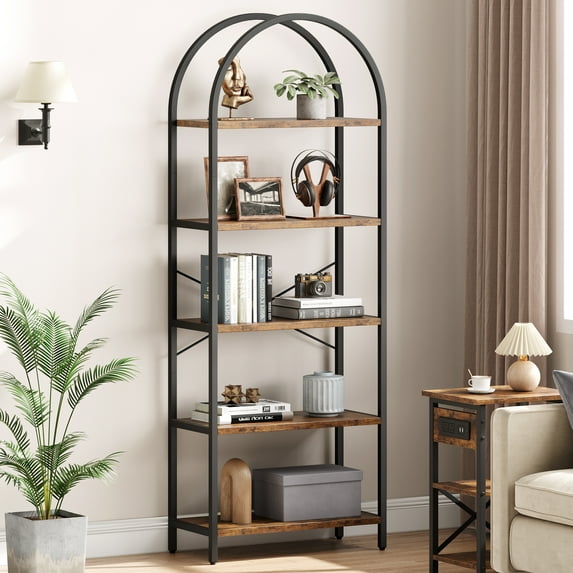 5 Tier Bookshelf, Bookcase with Metal Frame, Tall Standing Display Rack ...