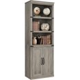 5 Tier Bookshelf with Cabinet & Doors, 68.7" Tall Farmhouse Bookshelf ...