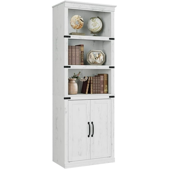 5 Tier Bookshelf with Cabinet & Doors, 68.7" Tall Farmhouse Bookshelf ...
