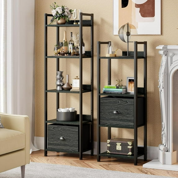 5 Tier Bookshelf with Drawer, Kitchen Bakers Rack with Storage, Tall ...