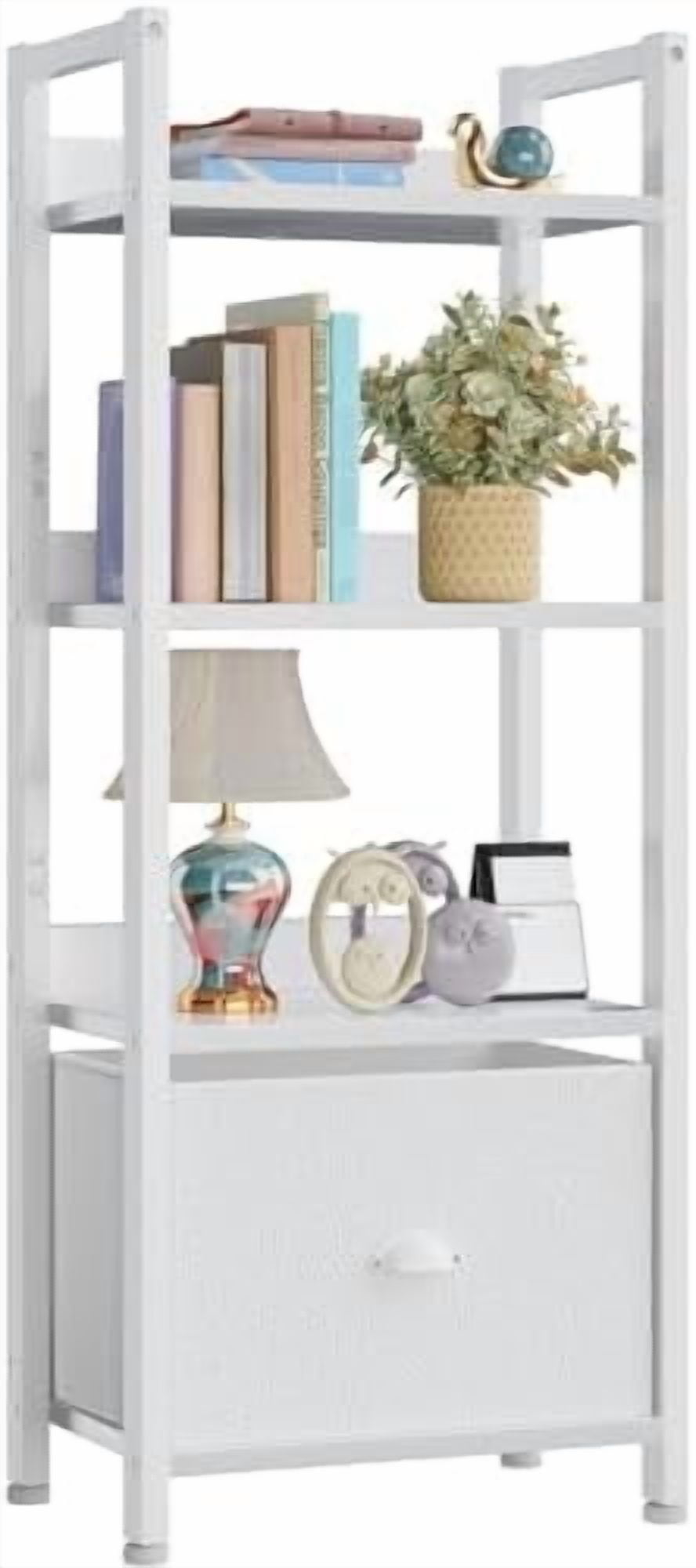 5 Tier Bookshelf with Drawer, Tall Narrow Bookcase with Shelves, Wood ...