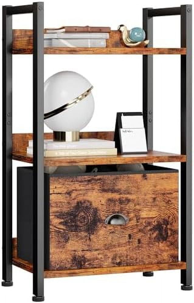 5 Tier Bookshelf with Drawer, Tall Narrow Bookcase with Shelves, Wood ...