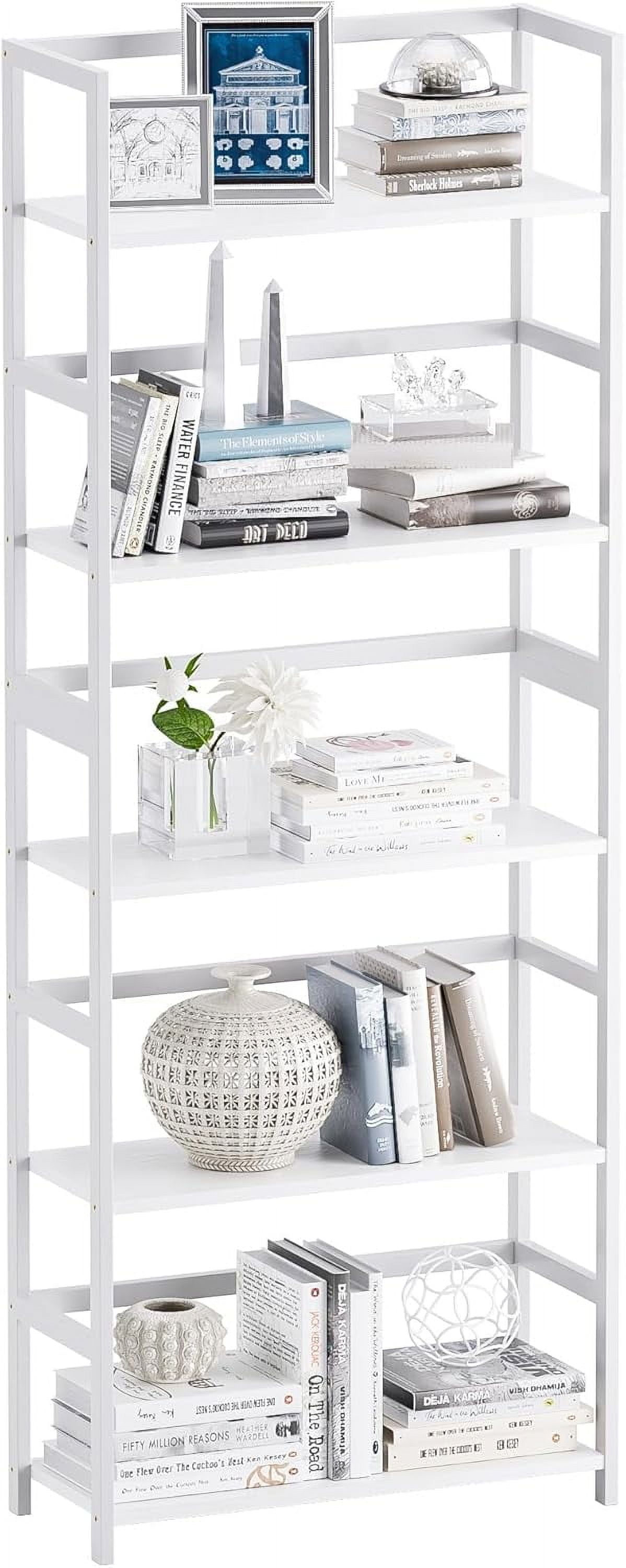 5-Tier Bookshelf, Industrial Bookcase with Bamboo Frame, Modern Display ...