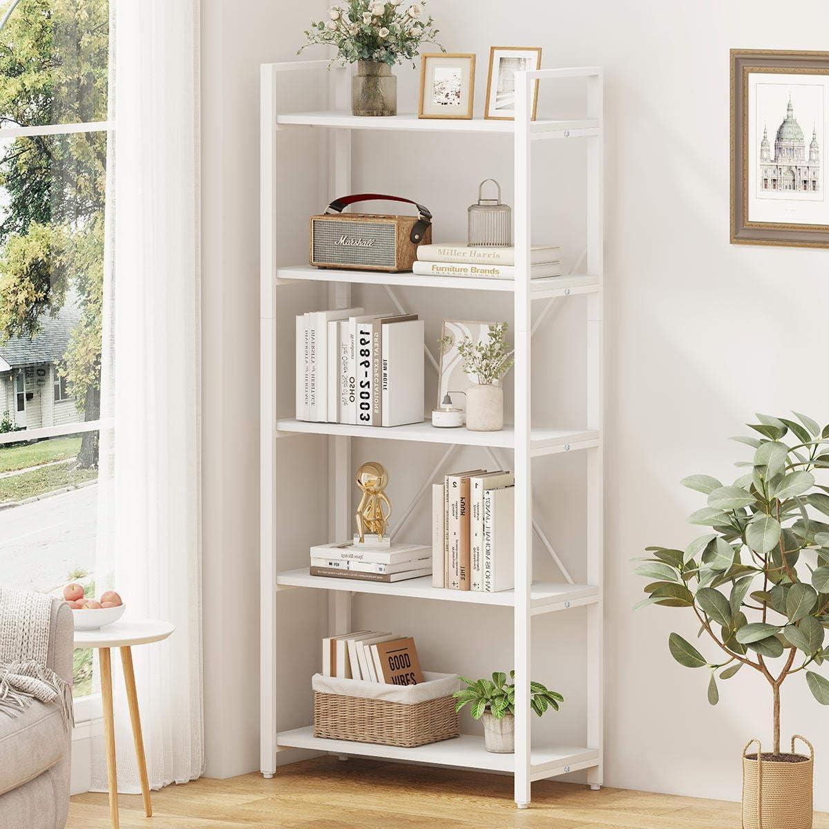 5 Tier Bookshelf Industrial Wood and Metal Book Shelves for Display ...
