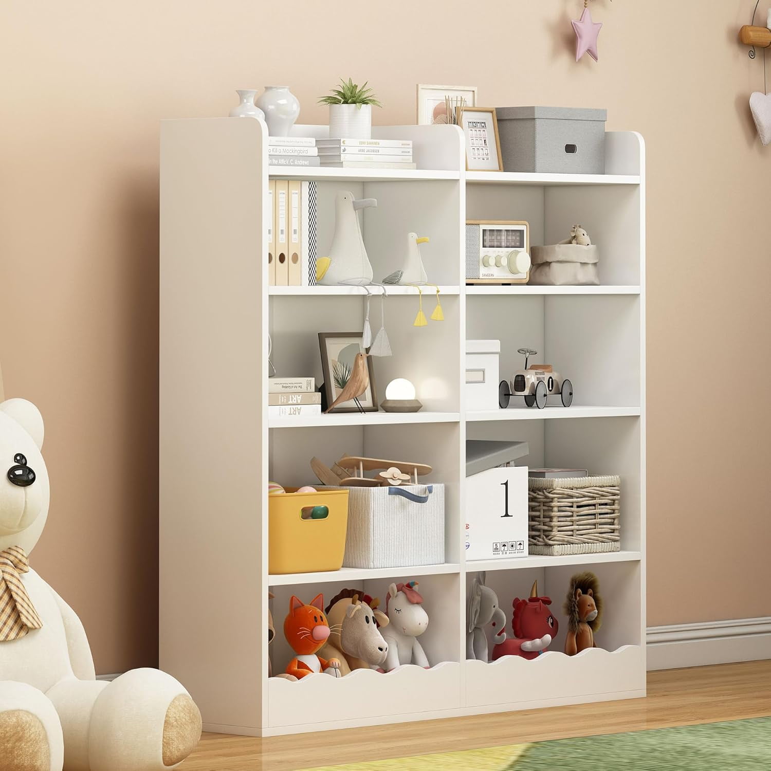 5 Tier Bookshelf for Kids - Toy Storage Organizer with 10 Cube Bookcase ...
