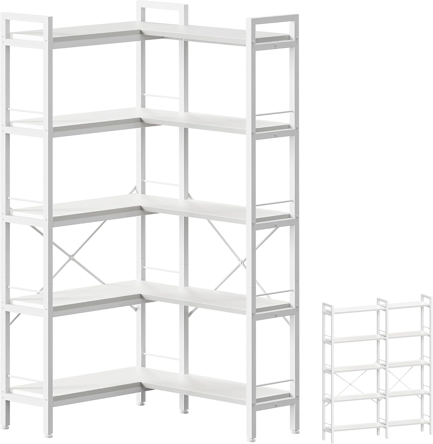 5 Tier Bookshelf L Shaped Corner Bookshelf with 10 Open Shelves 49.4 ...