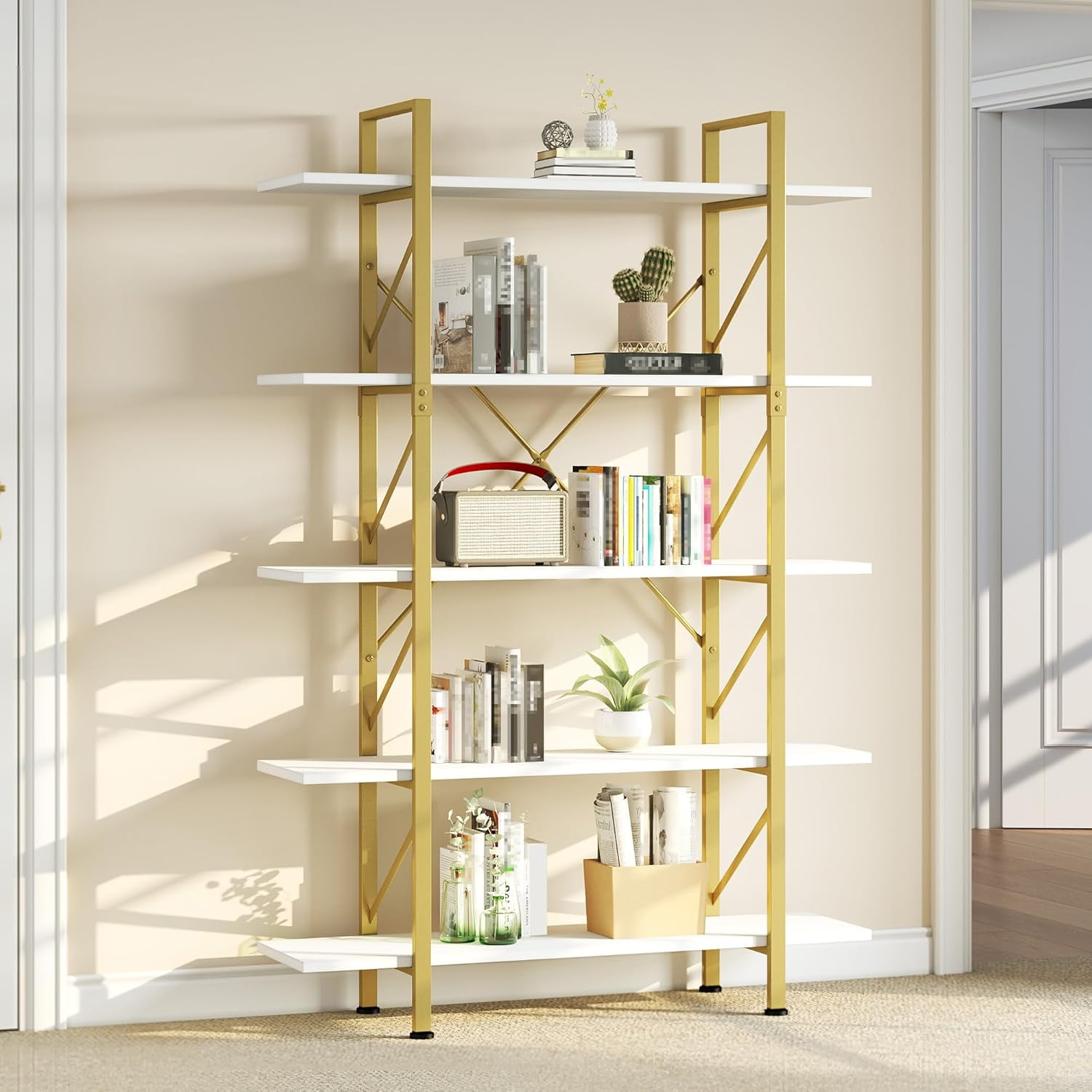 5 Tier Bookshelf Large Bookcase Book Shelf Storage Organizer Free ...
