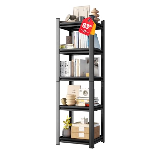 5-Tier Bookshelf, Metal Book Shelf, Adjustable Bookcase, Tall Shelves ...