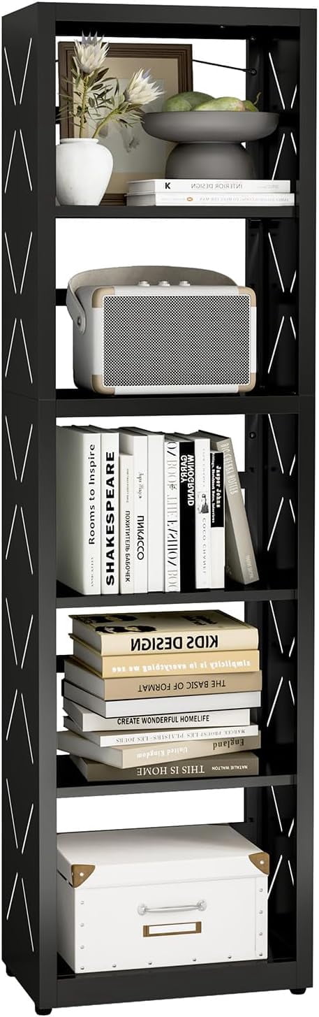 5-Tier Bookshelf, Metal Bookcase with Adjustable Shelves for Home ...