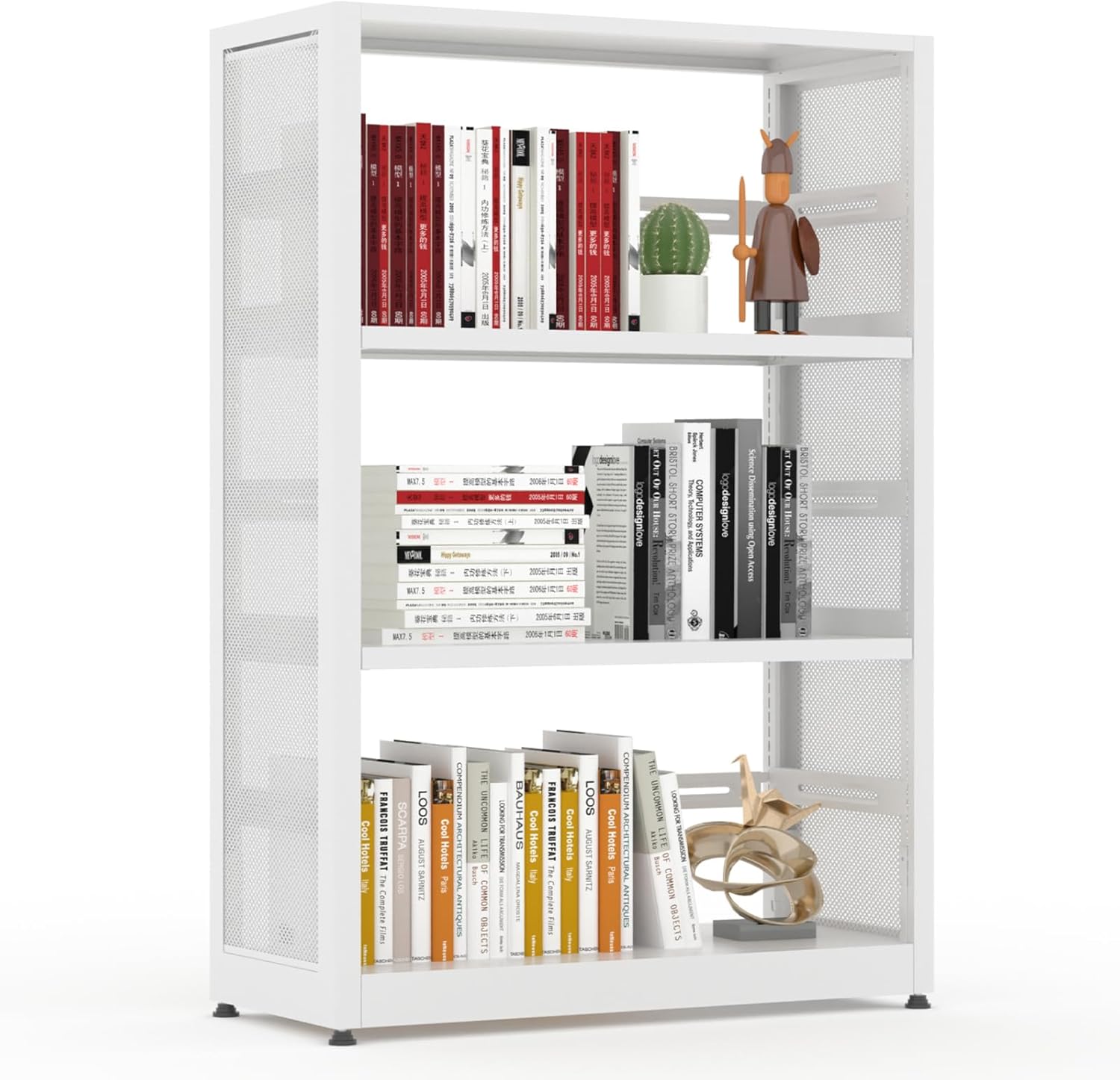 5 Tier Bookshelf,Metal Storage Shelves Black Bookcase with 4 Adjustable ...