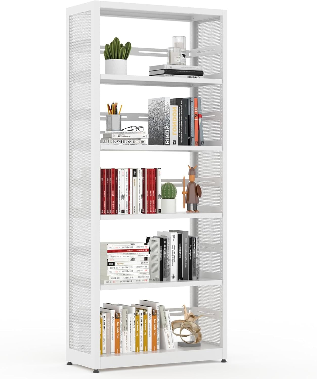 5 Tier Bookshelf Metal Storage Shelves Black Bookcase with 4 Adjustable ...