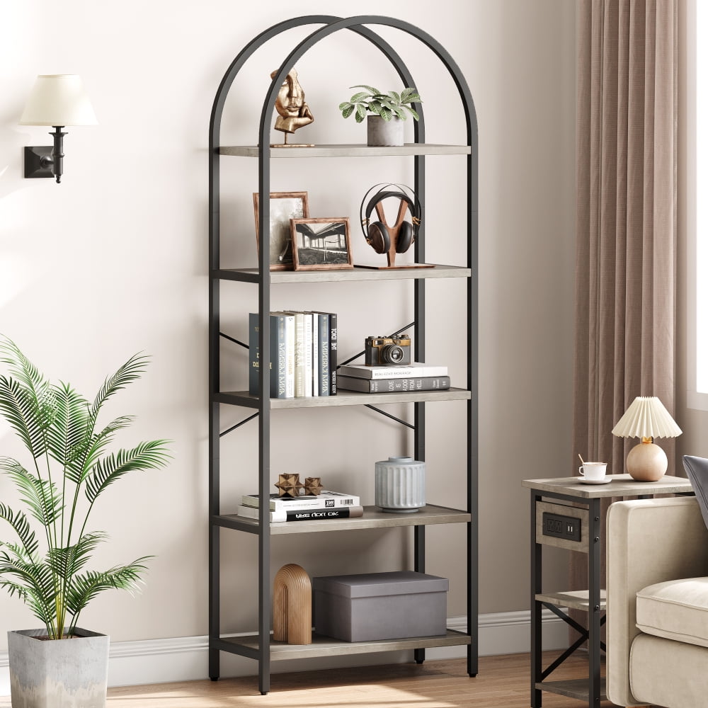 5 Tier Bookshelf, Modern Bookcase Arched Display Rack Storage Rack Tall ...