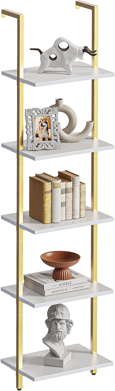 5 Tier Bookshelf, Narrow Book Shelf with Open Display Shelves, Small ...