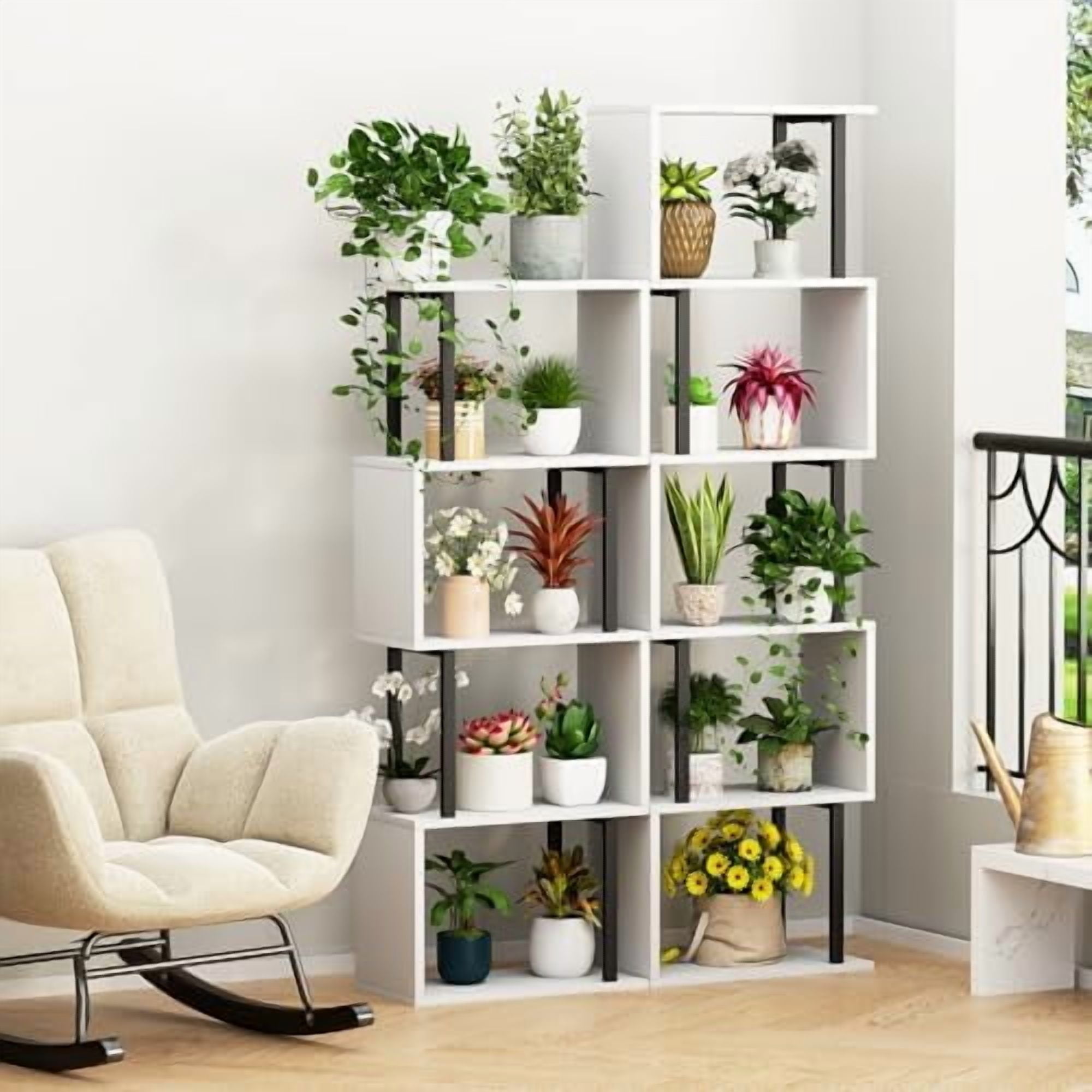 5-Tier Bookshelf, Narrow S-Shaped Geometric Bookcase, Wood Decorative ...