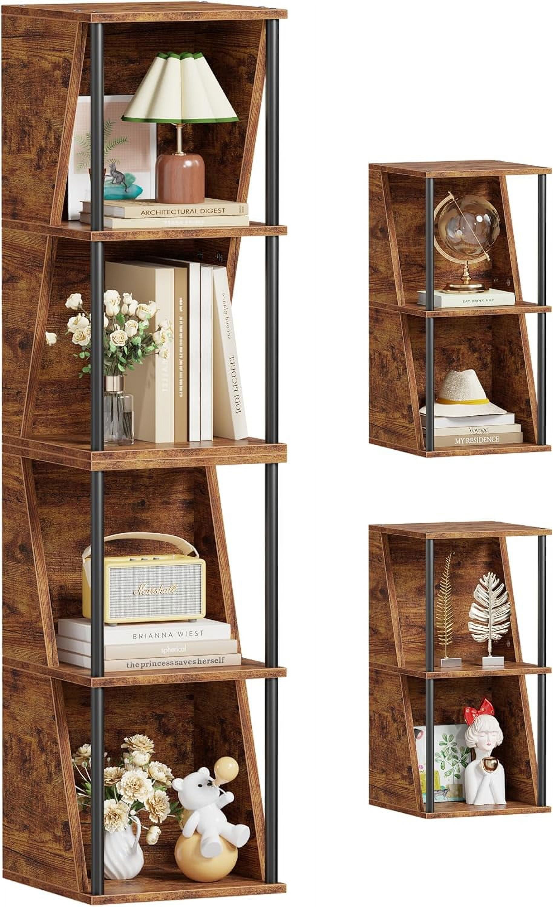 5 Tier Bookshelf, Small 3 Tier Bookcase 2 Pack, Narrow Display Standing ...