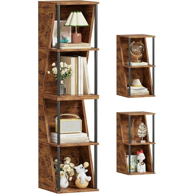 5 Tier Bookshelf, Small 3 Tier Bookcase 2 Pack, Narrow Display Standing ...