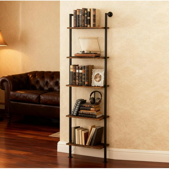 5-Tier Bookshelf Solid Wood Ladder Shelf, Narrow Book Shelf Display ...