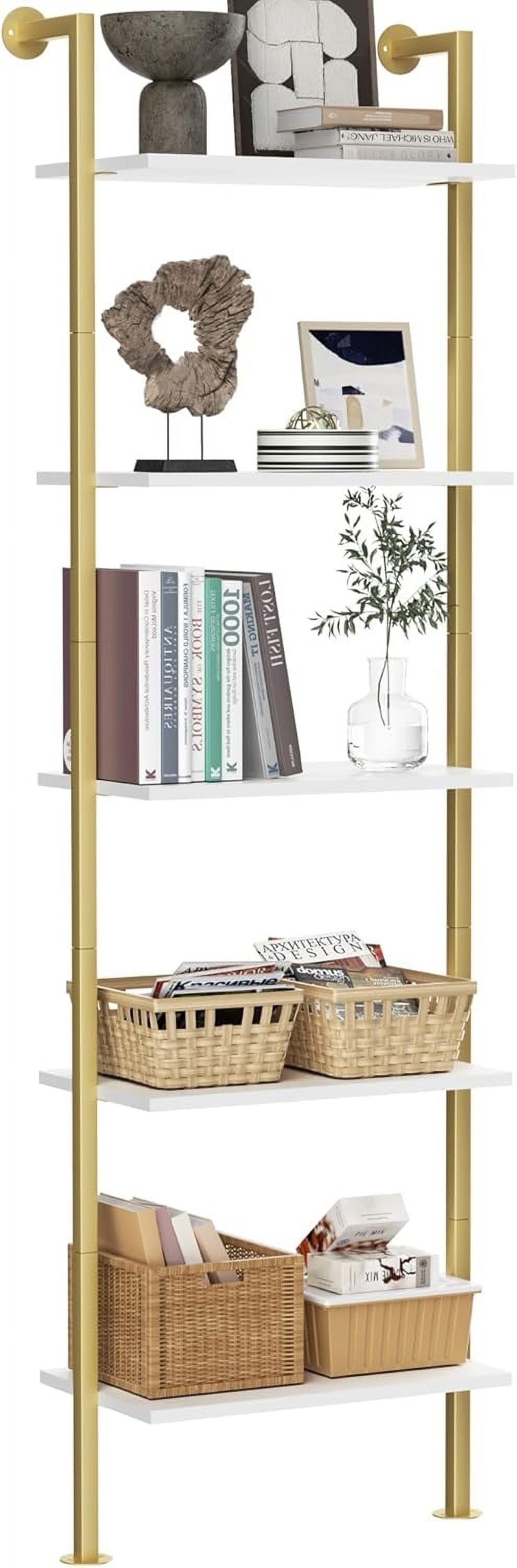 5-Tier Bookshelf Solid Wood Ladder Shelf, Narrow Book Shelf Display ...