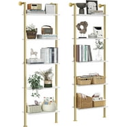 Gymax 5-Tier Ladder Shelf, Wall-Mounted Wood Display Bookshelf, Metal ...