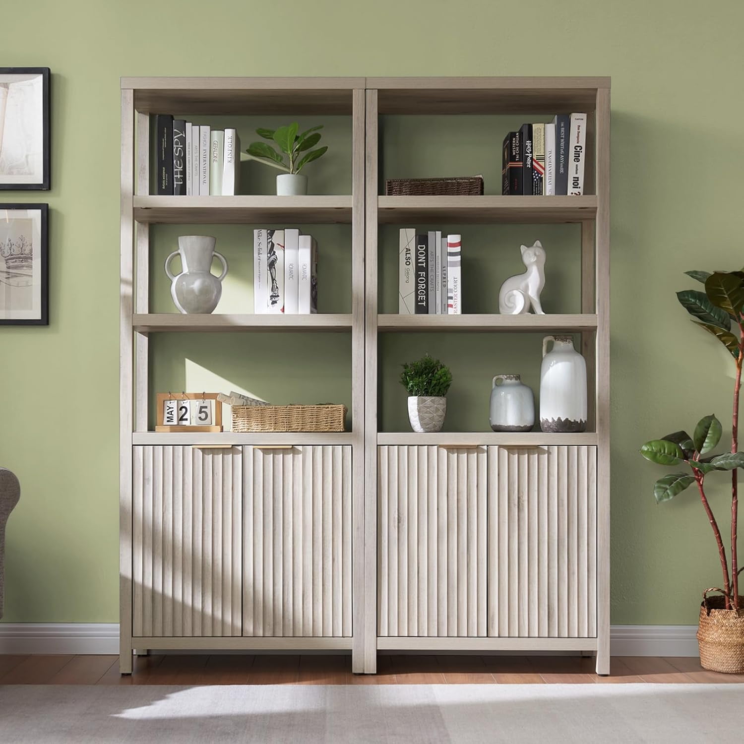 5 Tier Bookshelf with Storage, 70" Tall Bookshelf with Doors Cabinet ...