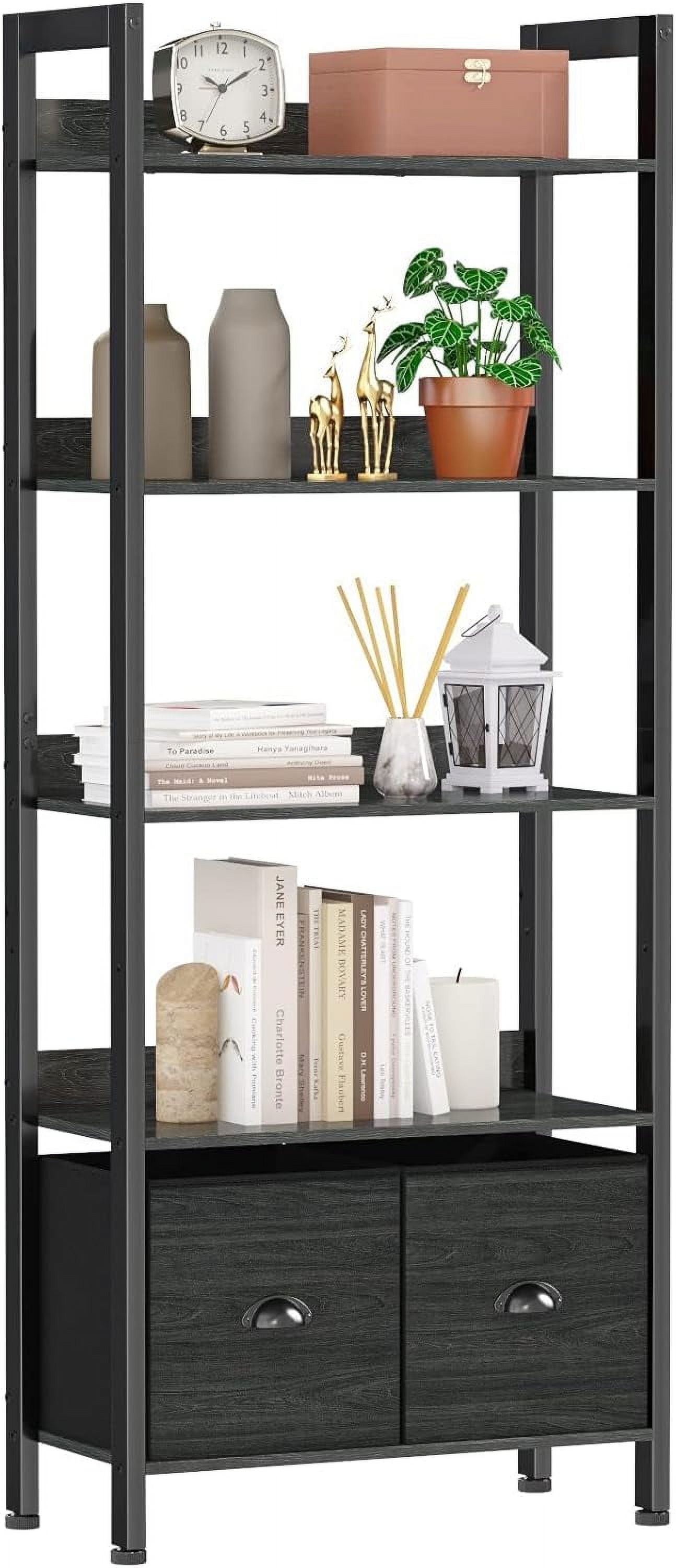 5-Tier Bookshelf, Tall Bookcase with 2 Storage Drawers, Industrial ...