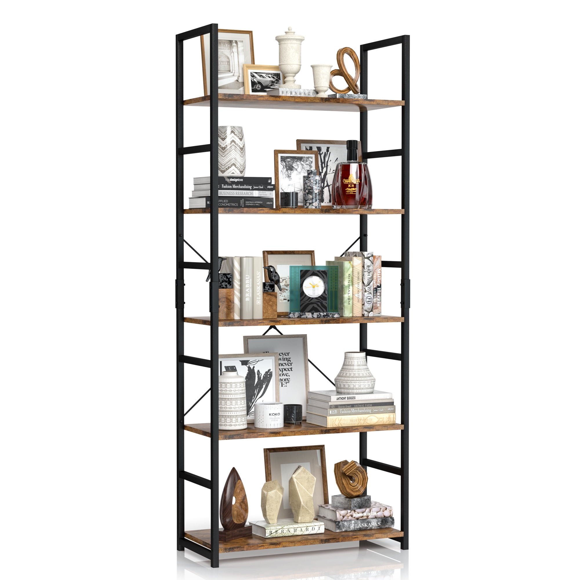 APPOLYN Vintage Brown 5 Tier Bookcase, Modern Home Office Organizer ...