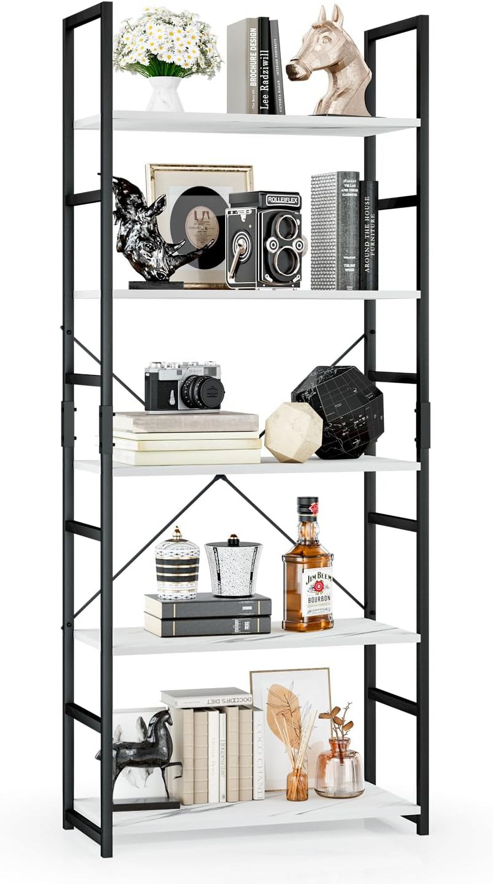 5 Tier Bookshelf, Tall Bookcase, Office Shelf Storage Organizer, Modern ...