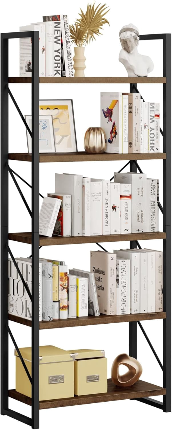 5 Tier Bookshelf, Tall Bookcase Shelf Storage Organizer, Modern Book ...