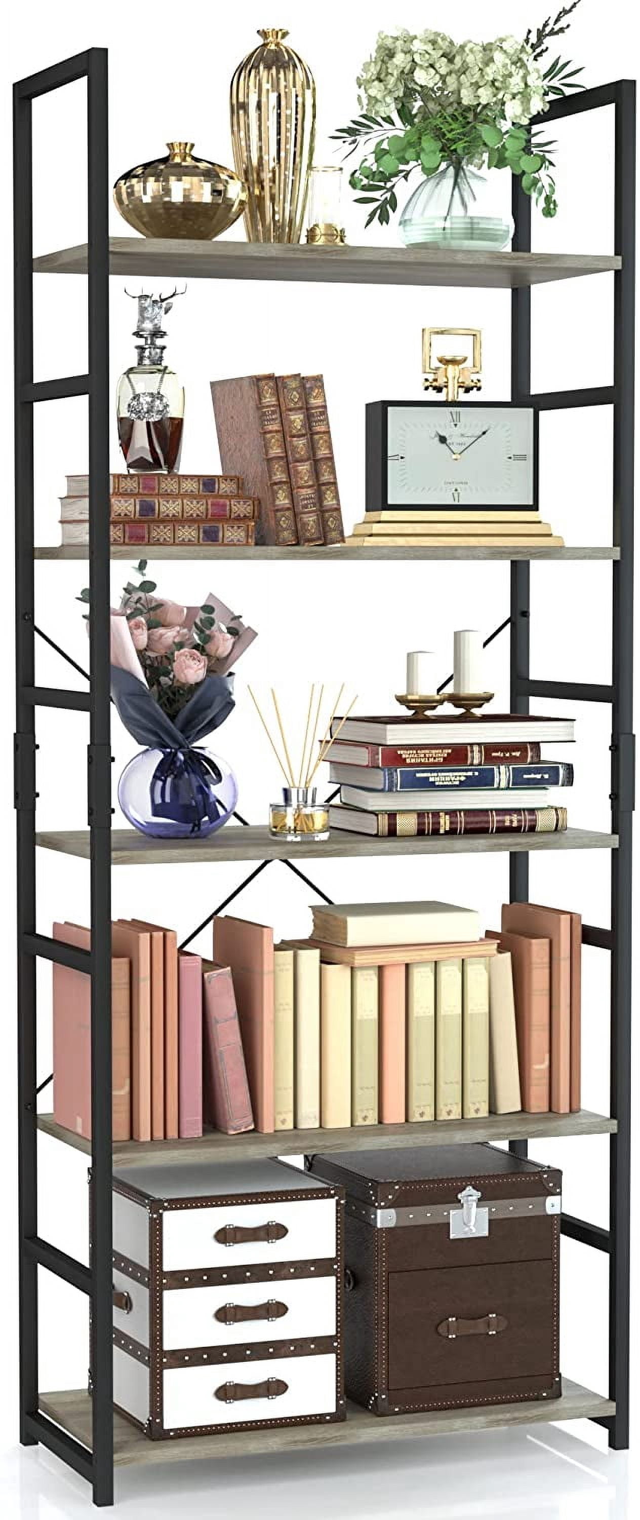 5 Tier Bookshelf, Tall Bookcase Shelf Storage Organizer, Modern Book ...