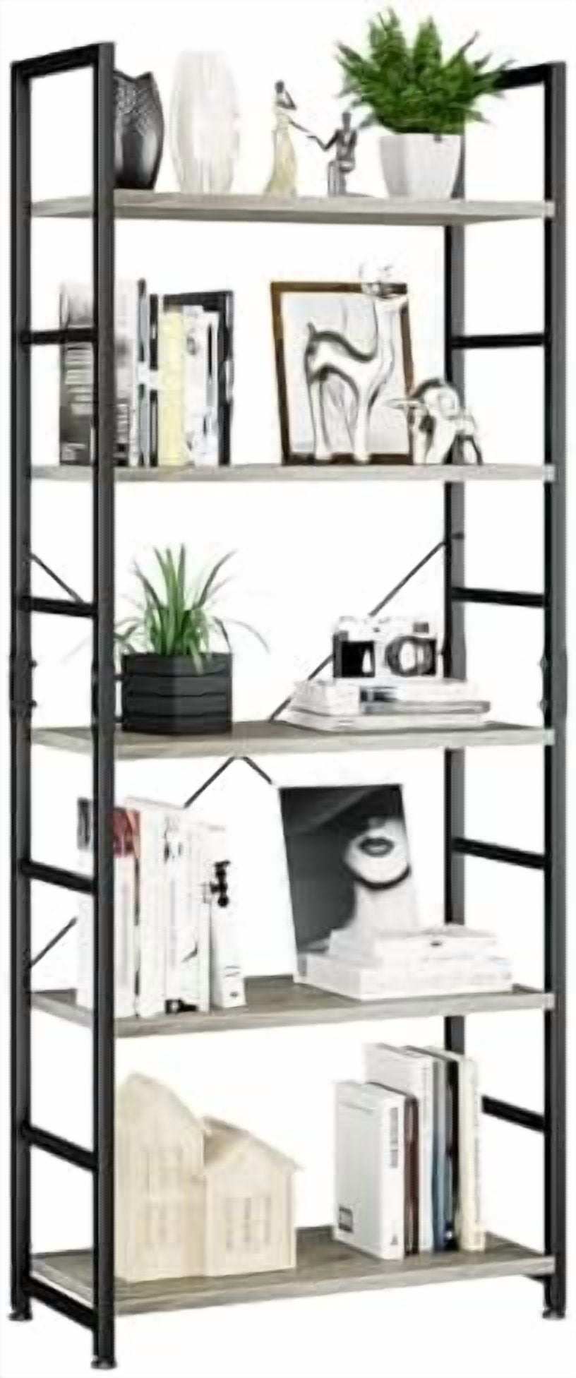 5 Tier Bookshelf, Tall Bookcase Shelf Storage Organizer, Modern Book ...