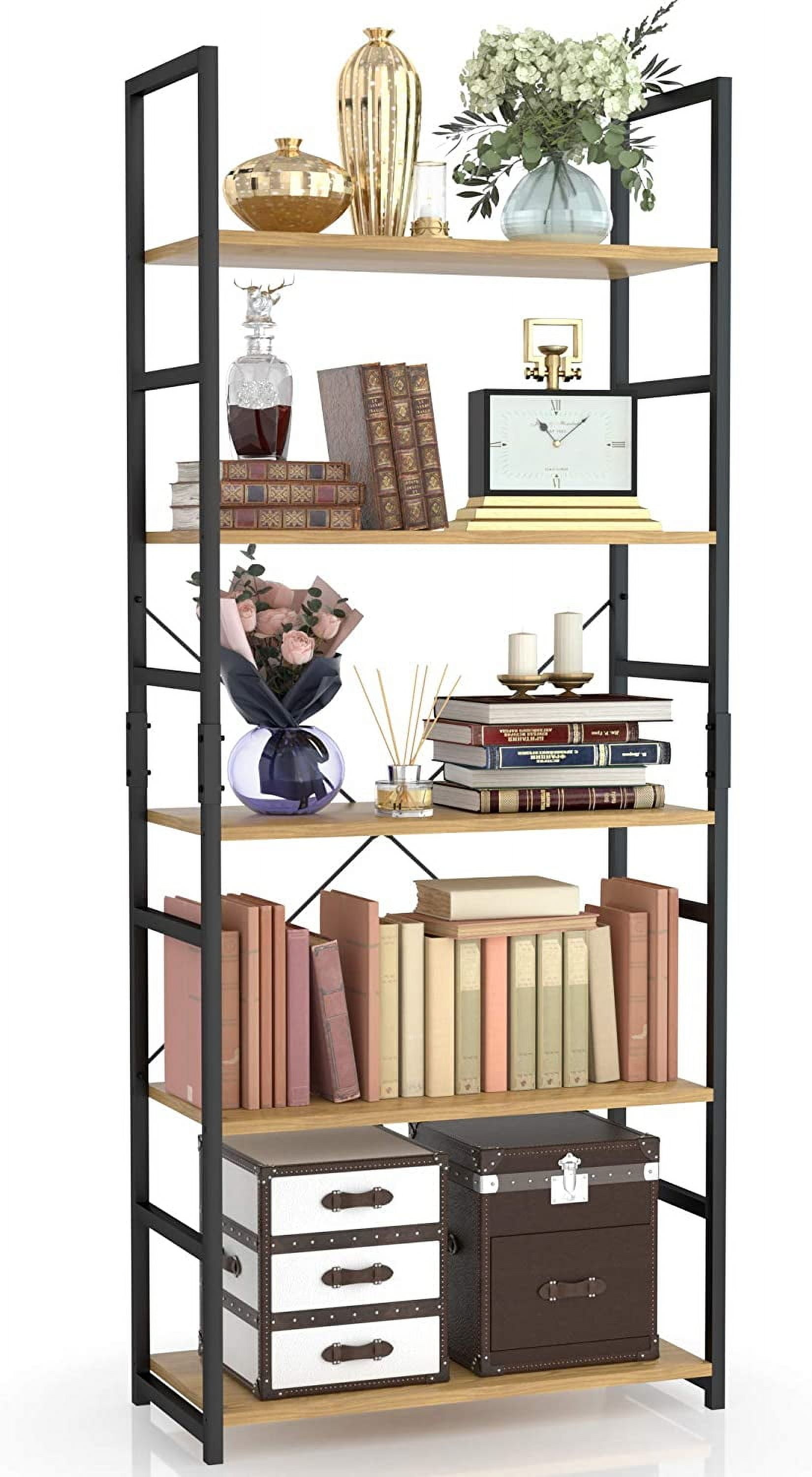 5 Tier Bookshelf, Tall Bookcase Shelf Storage Organizer, Modern Book ...