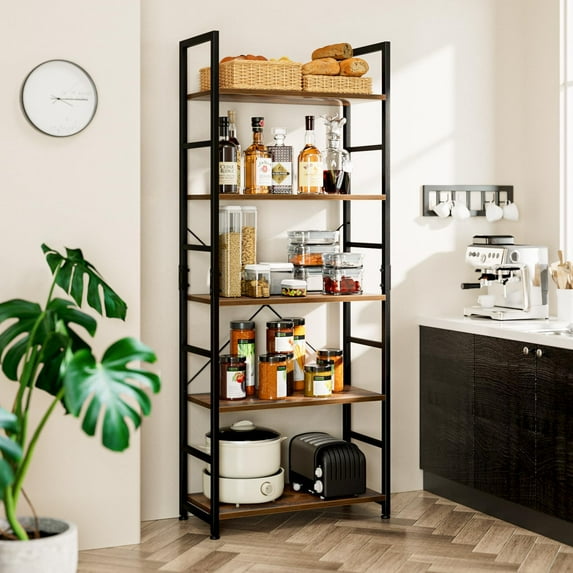 5 Tier Bookshelf, Tall Bookcase Shelf Storage Organizer, Modern Book ...