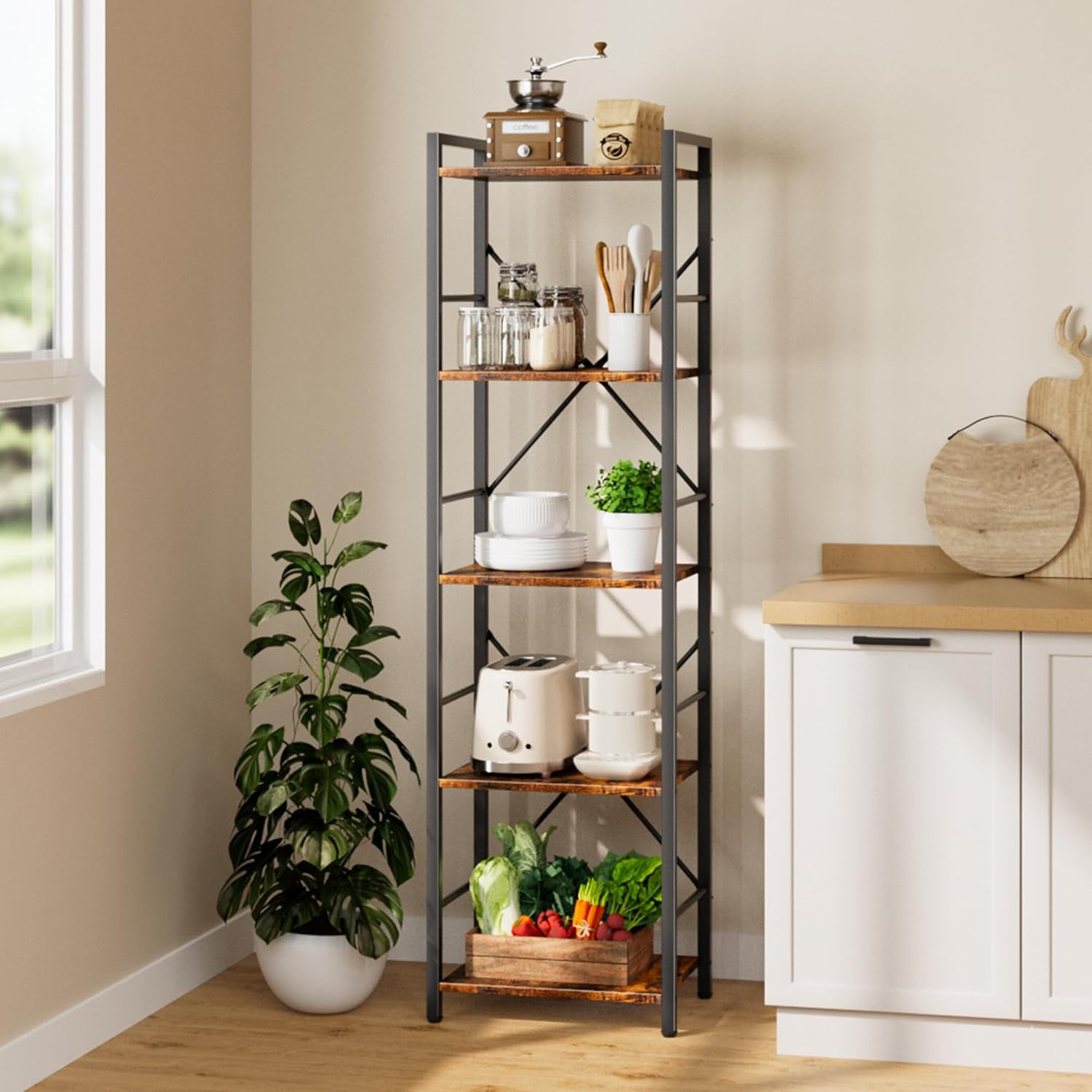 5-Tier Bookshelf, Tall Bookcase with 5 Open Shelves, and Office Book ...