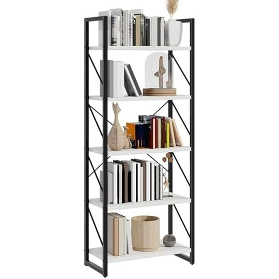 5 Tier Bookshelf, White Bookase Storage Organizer, Modern Book Shelf ...