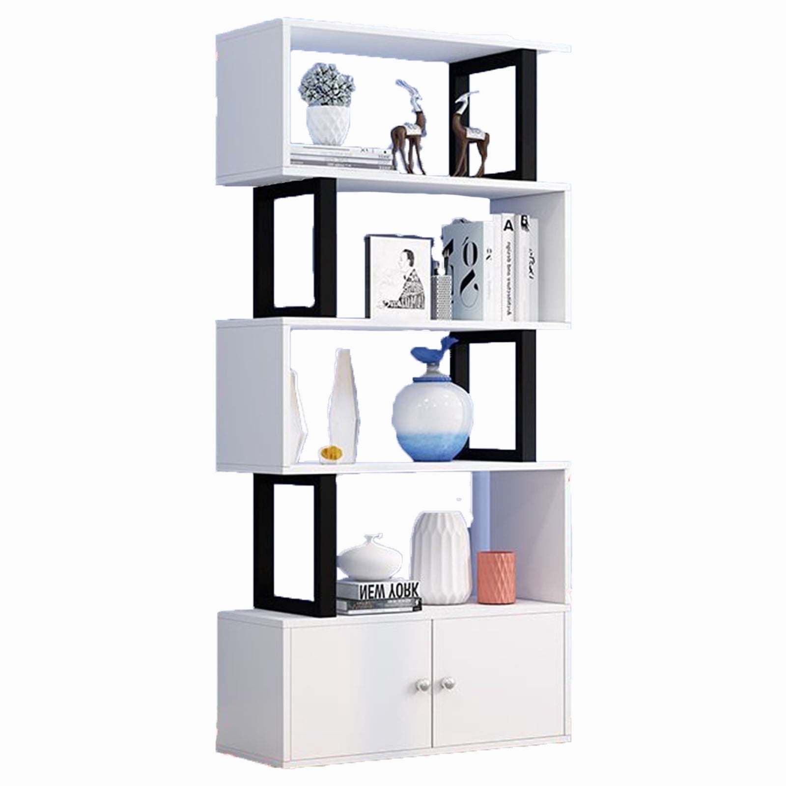 5 Tier Bookshelf and Bookcase, White Freestanding Storage Shelf, 72 ...