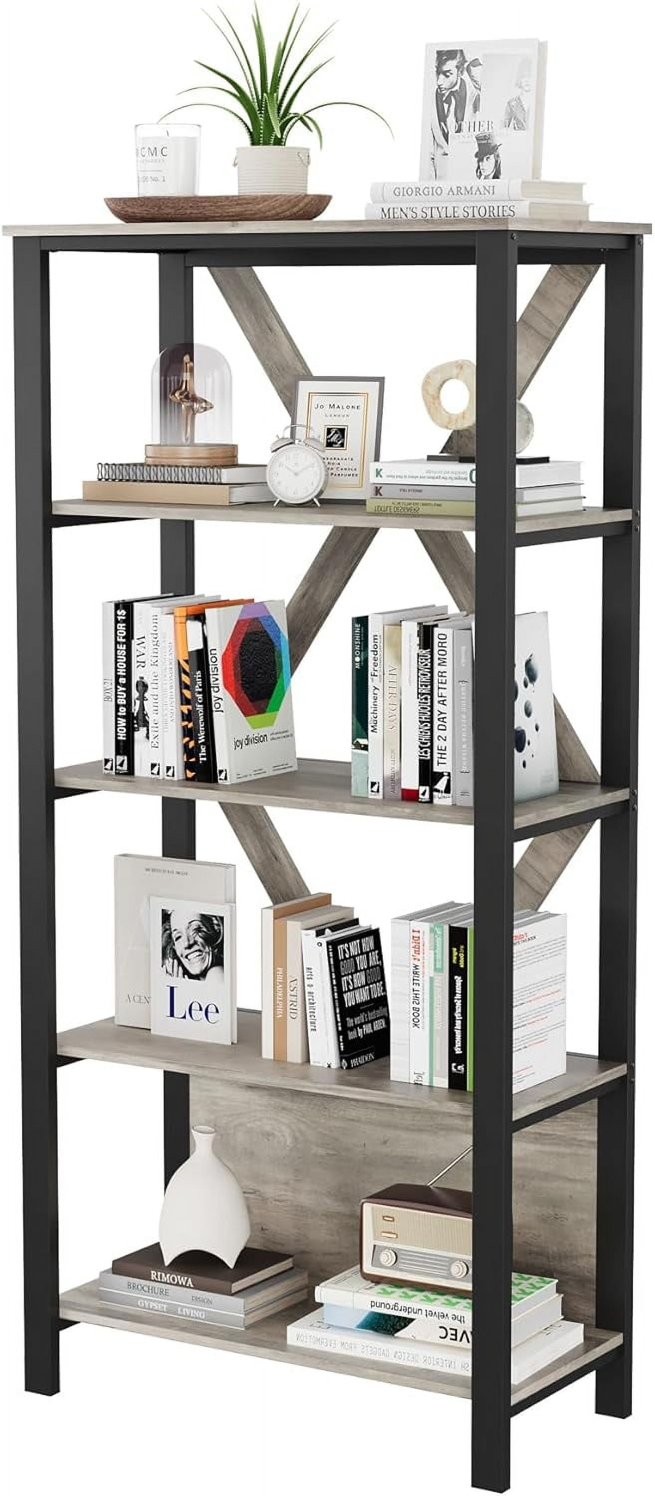 5-Tier Bookshelf with Smart LED Lights, Tall Wood & Metal Bookcase ...